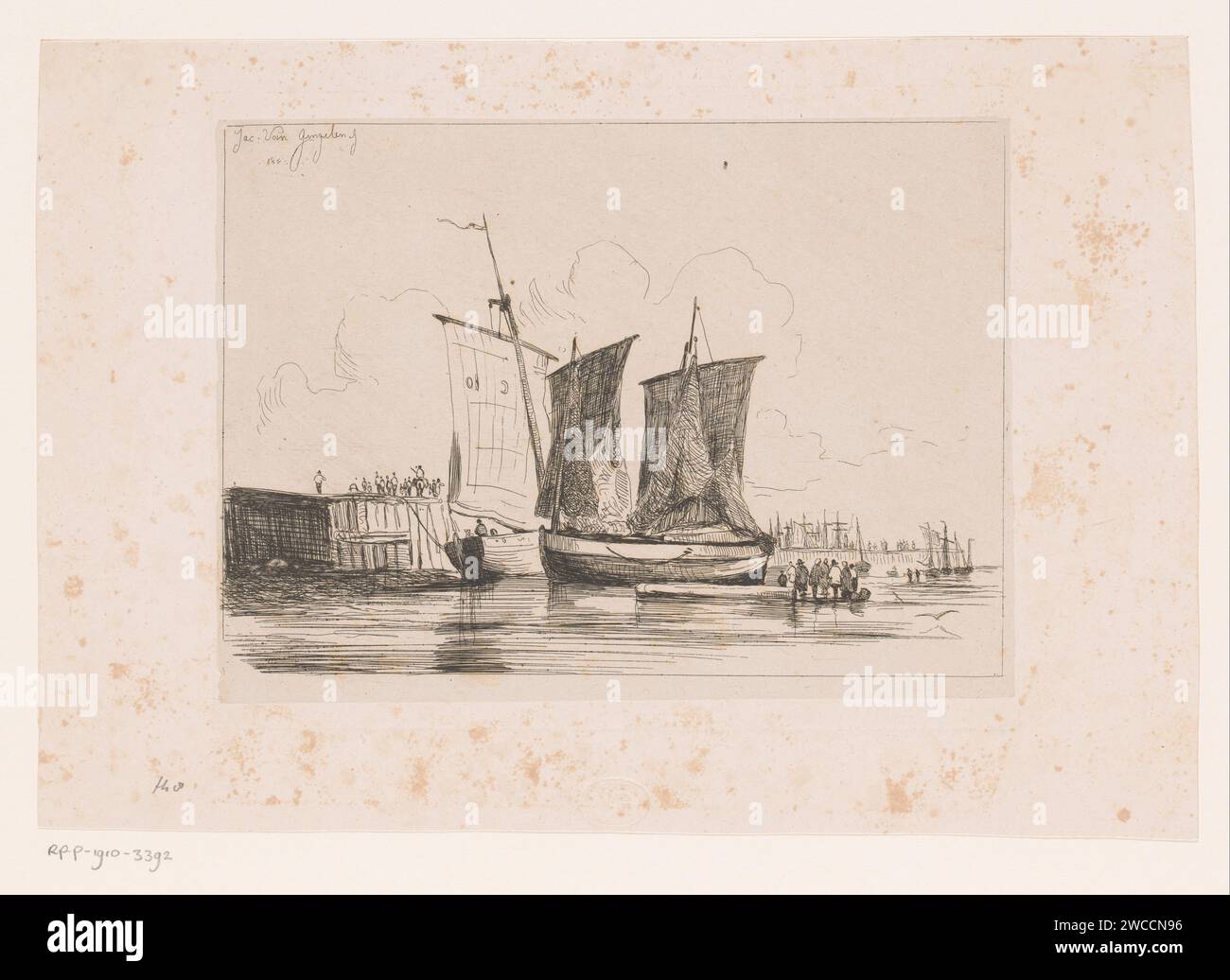 Two sailing ships along the Kade, Jacques van Gingelen, 1840 - 1849 ...