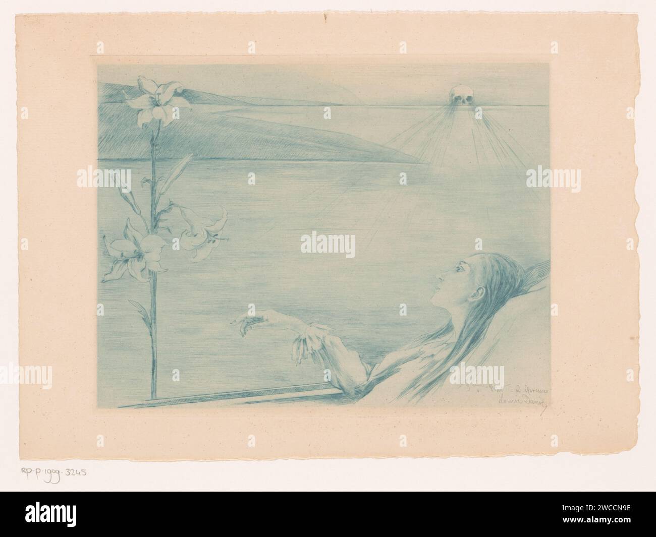 Dying young woman with a lily, Louise Danse, 1877 - 1909 print paper ...