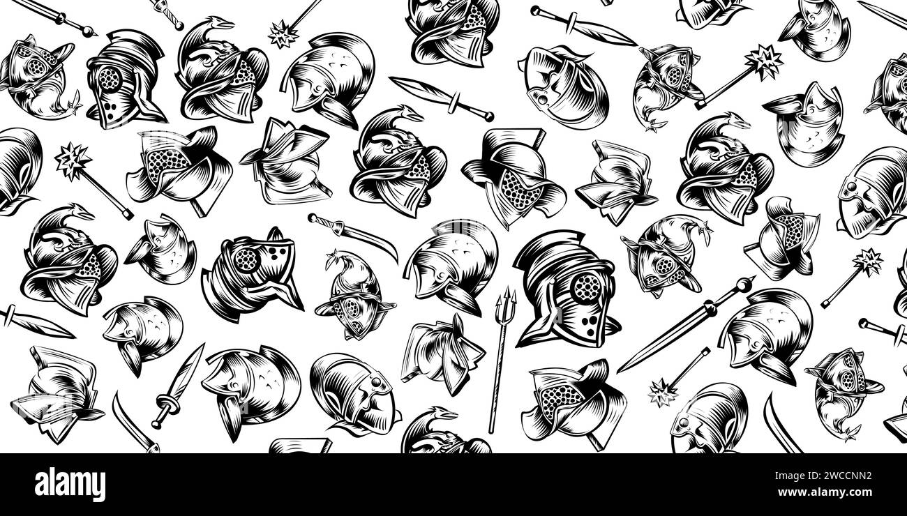 pattern of Roman gladiator armour helmets black and white vector ...