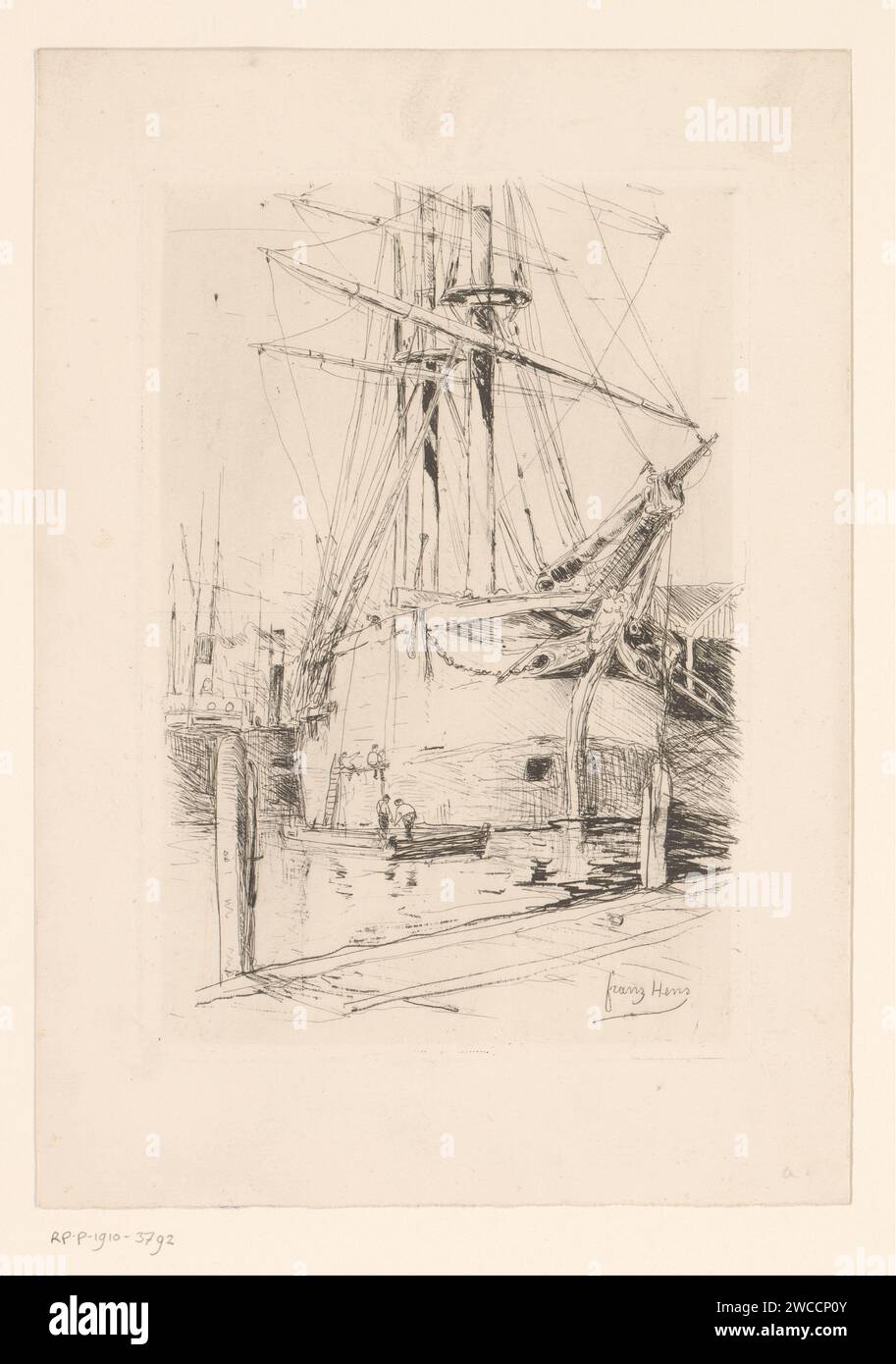 Maintenance of a ship in the harbor, Frans Hens, 1866 - 1910 print ...