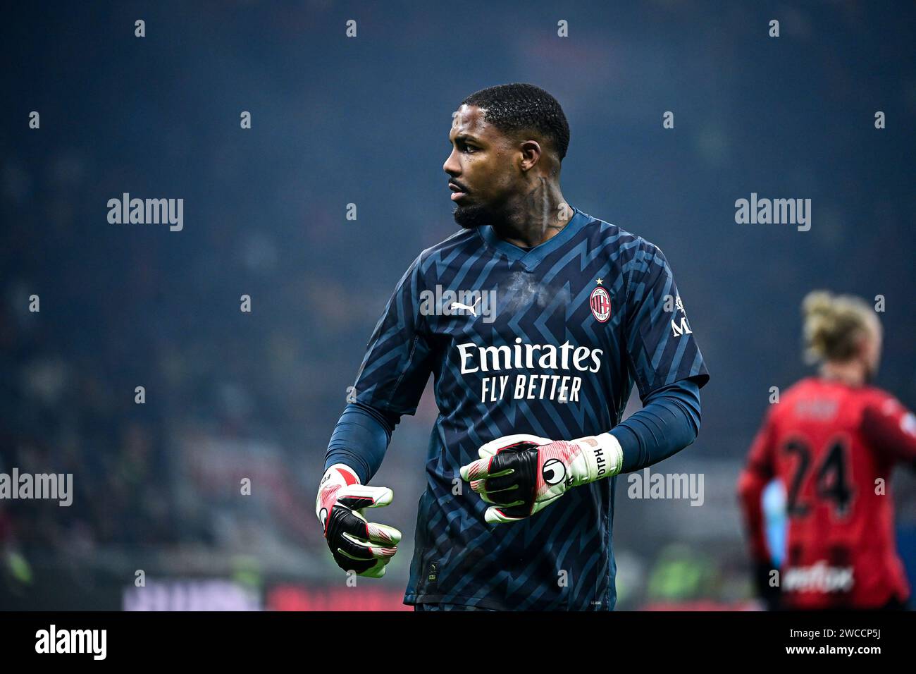 Milan, Italy, 14/01/2024, AC Milan's French goalkeeper #16 Mike Maignan ...