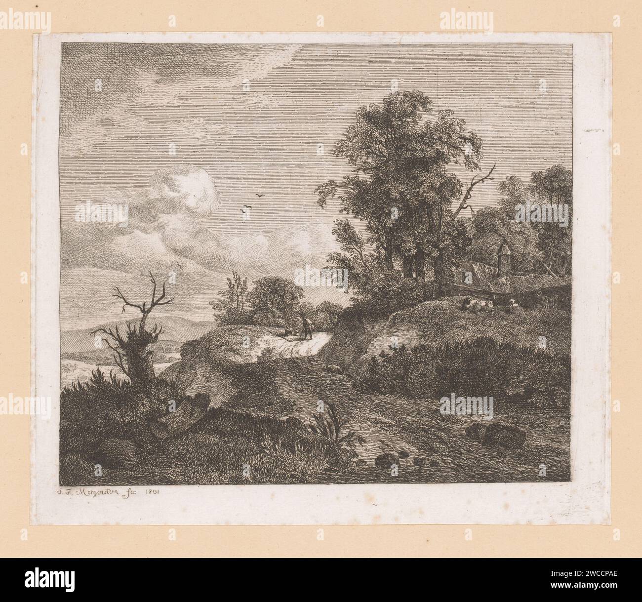 Landscape with hikers, Johann Friedrich Morgenstern, 1801 print paper ...