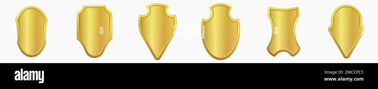 Set of realistic golden heraldic shields. Glass and glossy shield ...