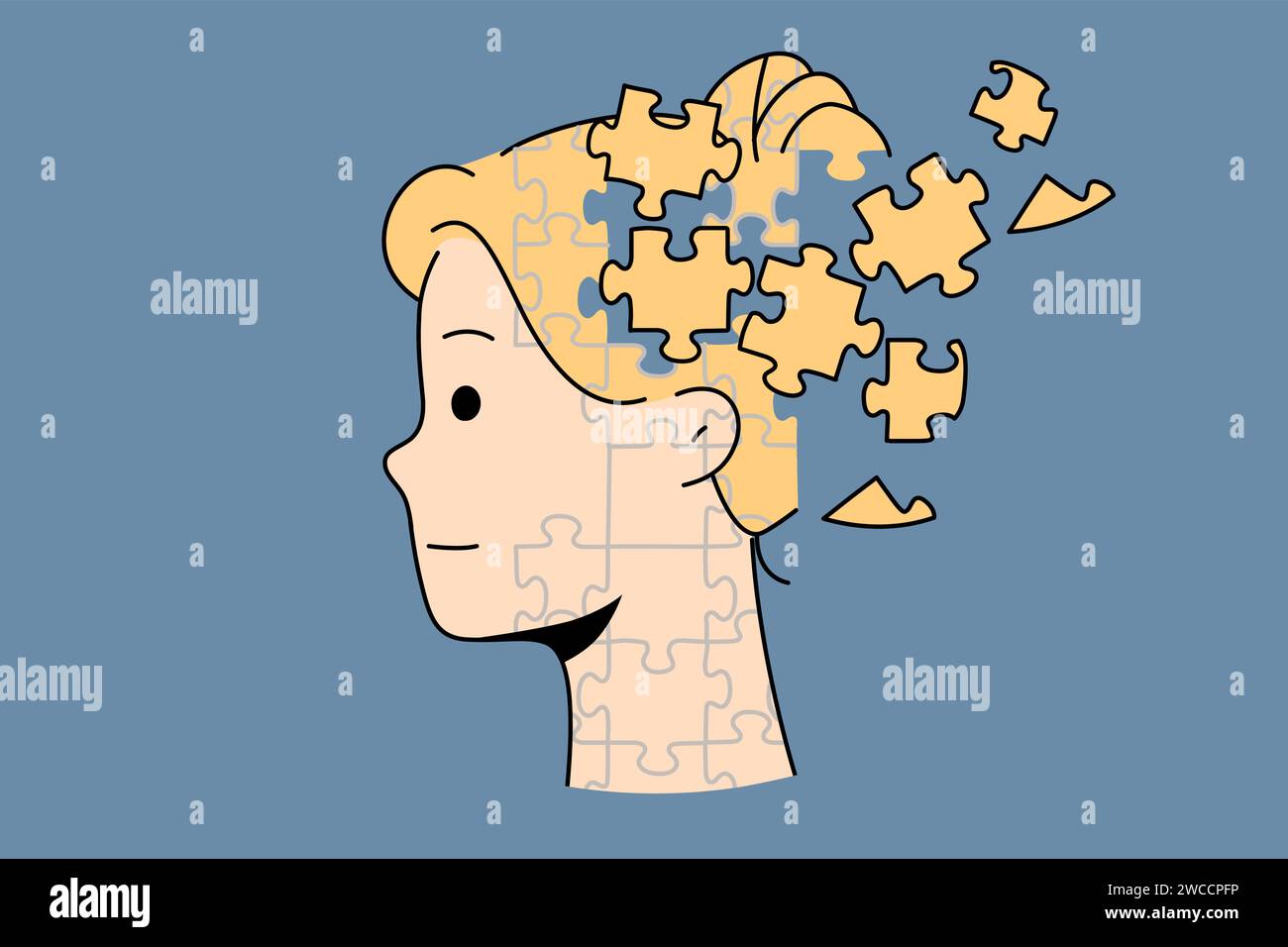 Psychological concept with woman from mosaic coming together into one ...