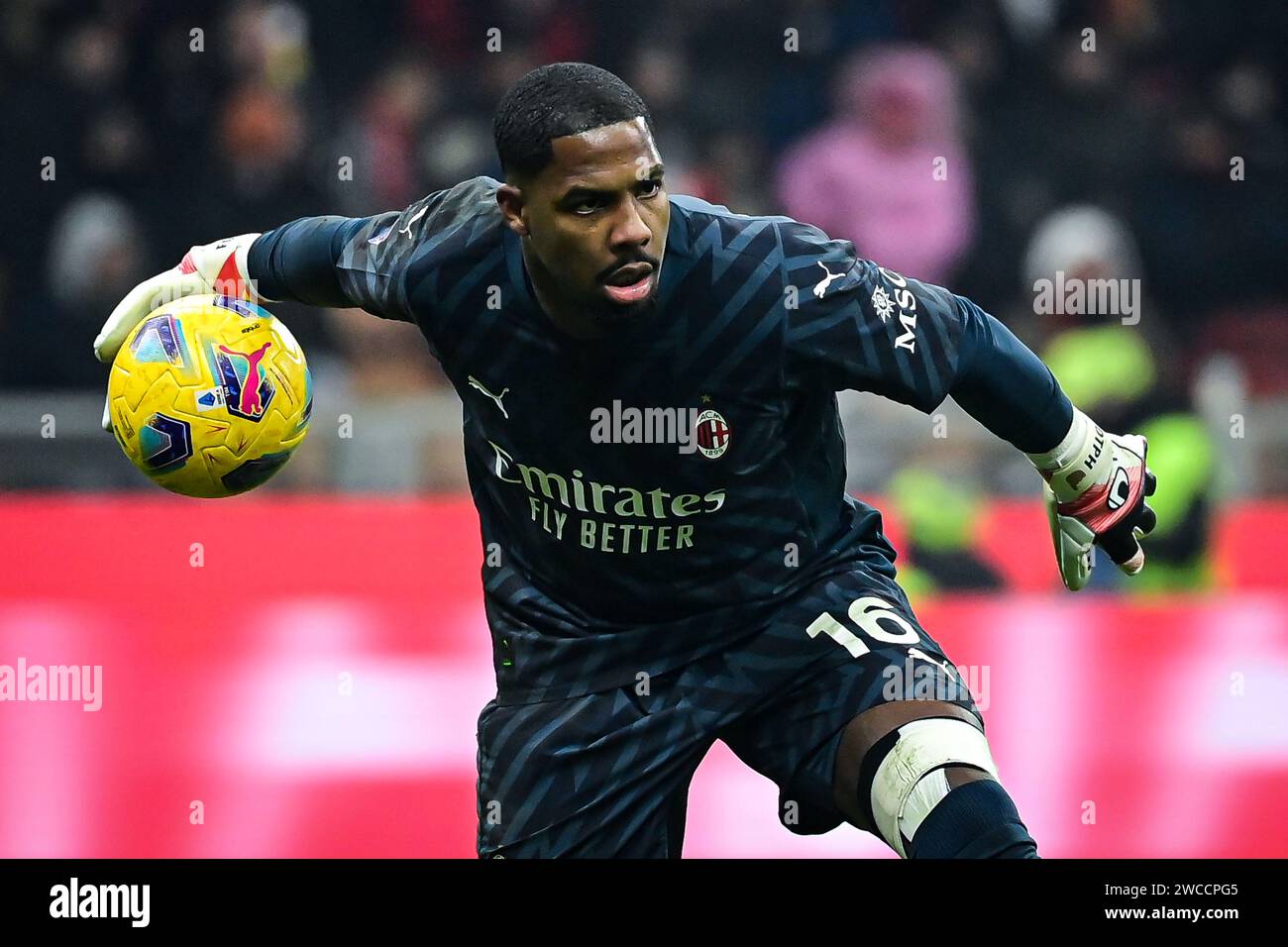 Milan, Italy, 14/01/2024, AC Milan's French goalkeeper #16 Mike Maignan ...