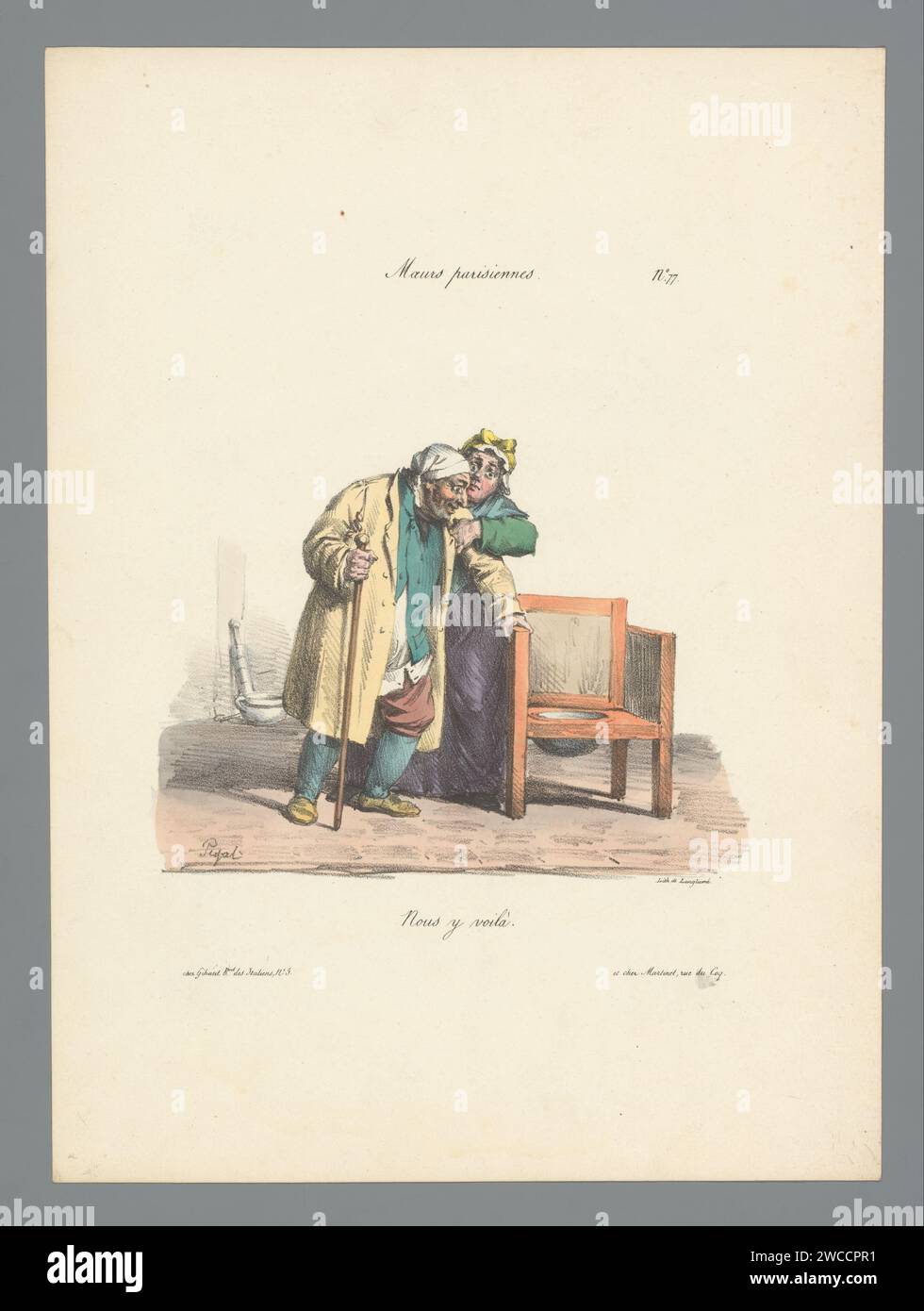 Woman helps poor man to PO chair, Edme Jean Pigal, 1824 - 1829 print ...