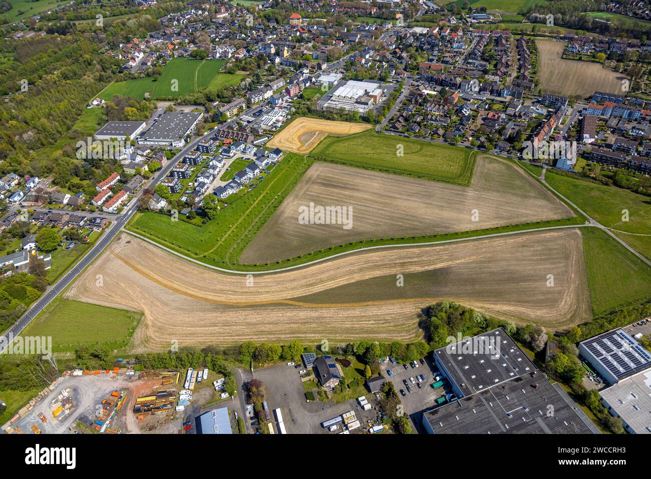 Aerial view, Herne Castrop-Rauxel depot, meadows and fields, Börnig ...