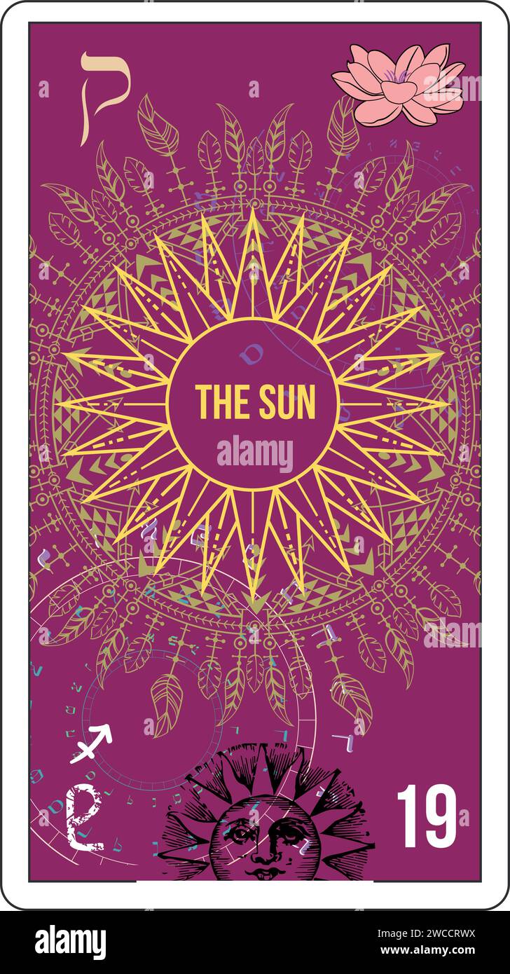 Egyptian tarot card number nineteen called the sun illustration of hi ...