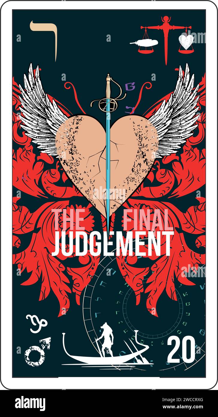 Egyptian tarot card number twenty called the last judgment. Winged ...