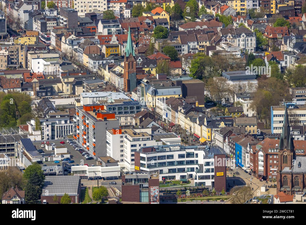 Aerial view, Bahnhofstraße pedestrian zone, St. Boniface Church, Herne ...