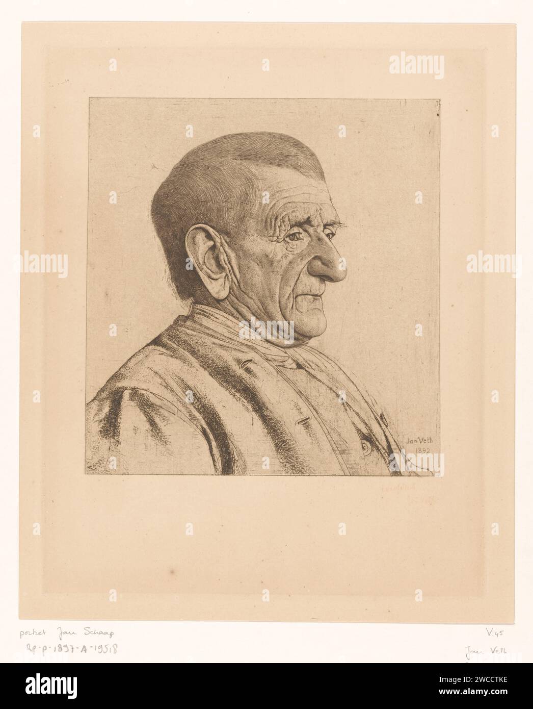 Portrait of Jan Schaap, Jan Veth, 1891 - 1892 print paper etching ...