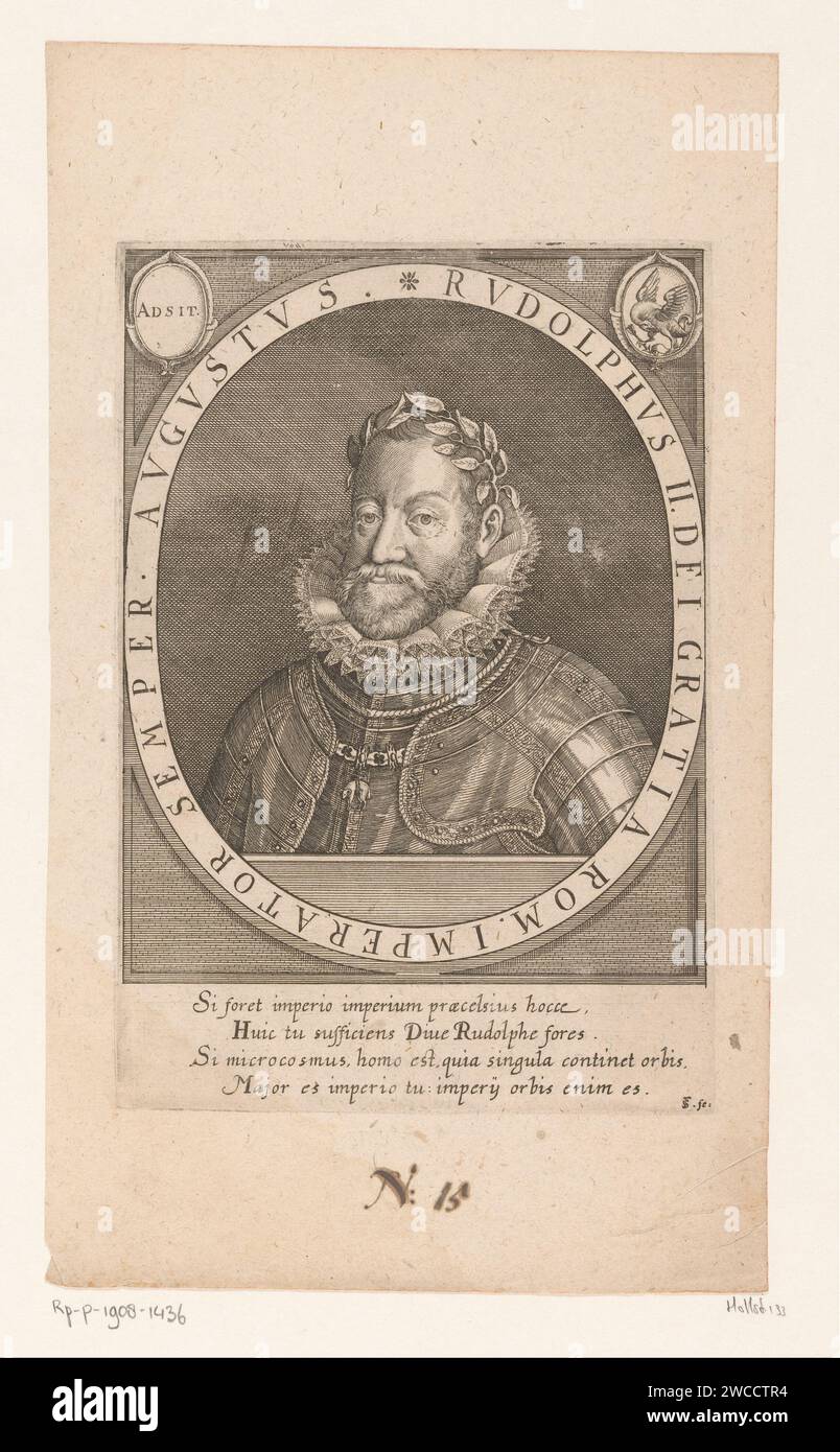 Portrait of Rudolf II of Habsburg, Sebastian Furck, 1641 print With ...