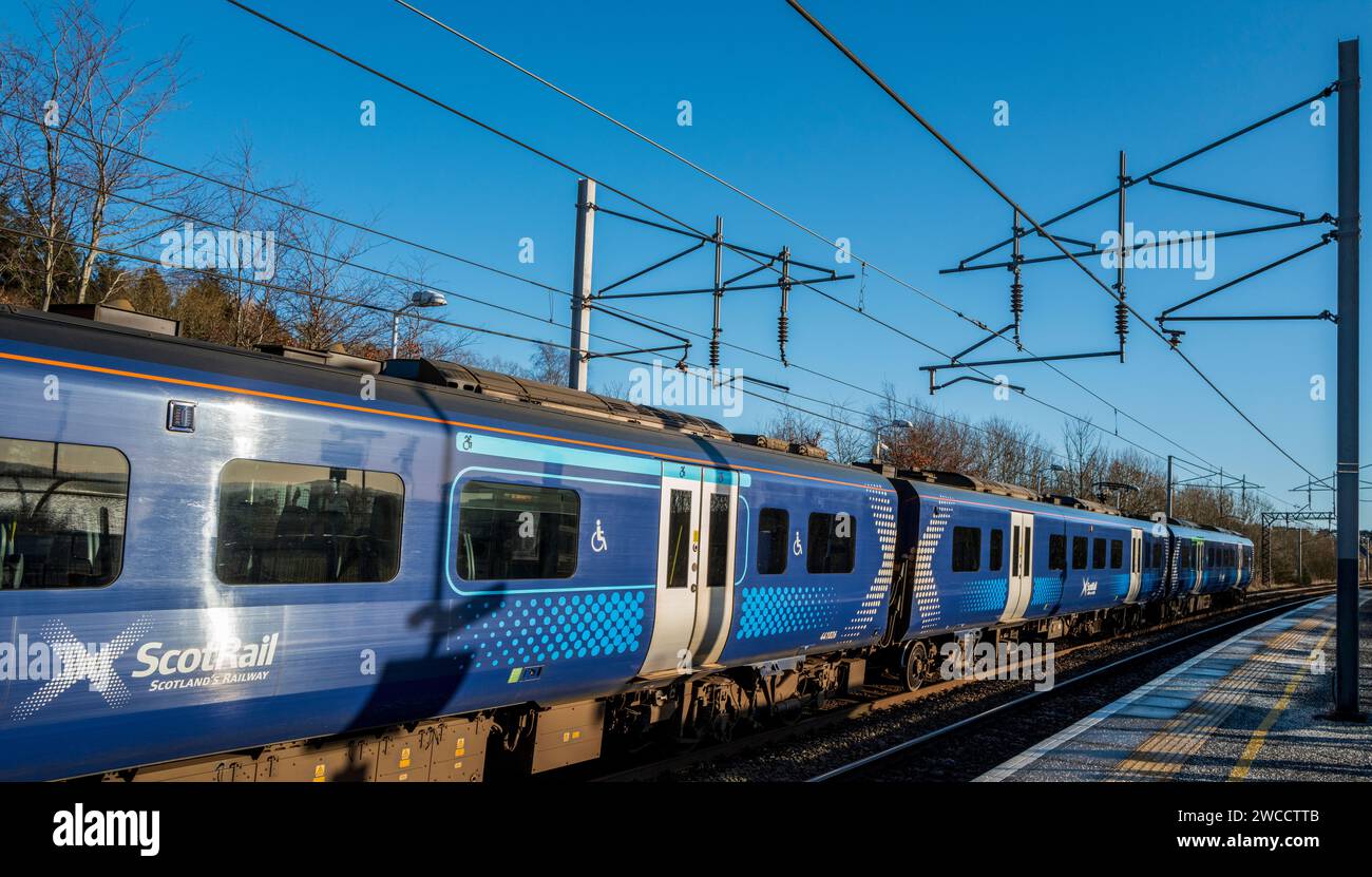 ScotRail Express commuter train at Carluke station in South Lanarkshire ...