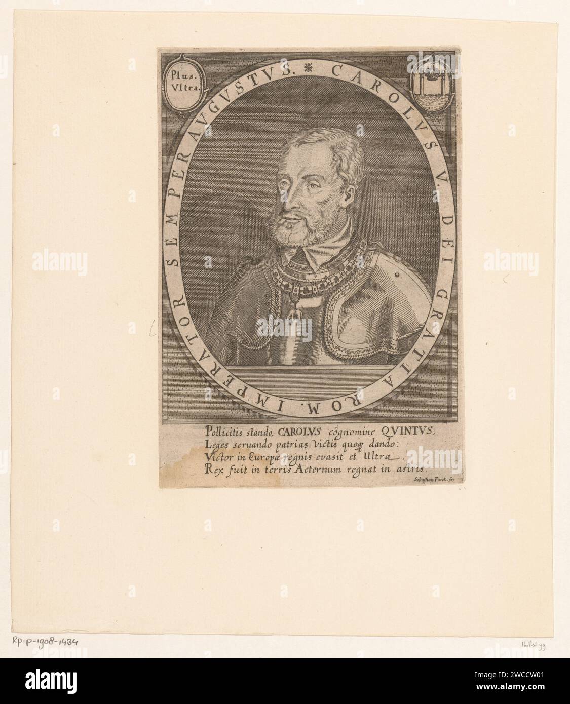 Portret Van Karel V, Sebastian Furck, 1641 print With praise in Latin ...