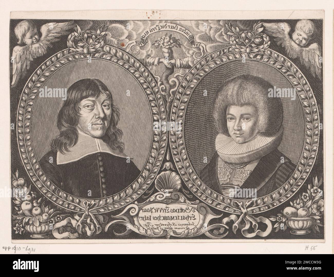 Double portrait of an unknown man and woman in medallion, Johann ...