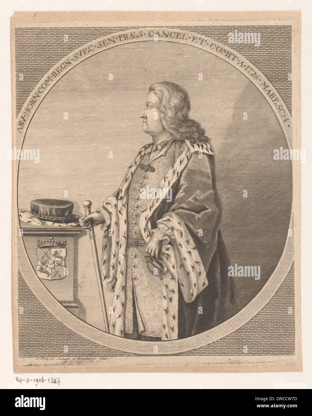 Portret Van Arvid Bernhard Horn, Christian Fritzsch, 1727 print Hamburg ...