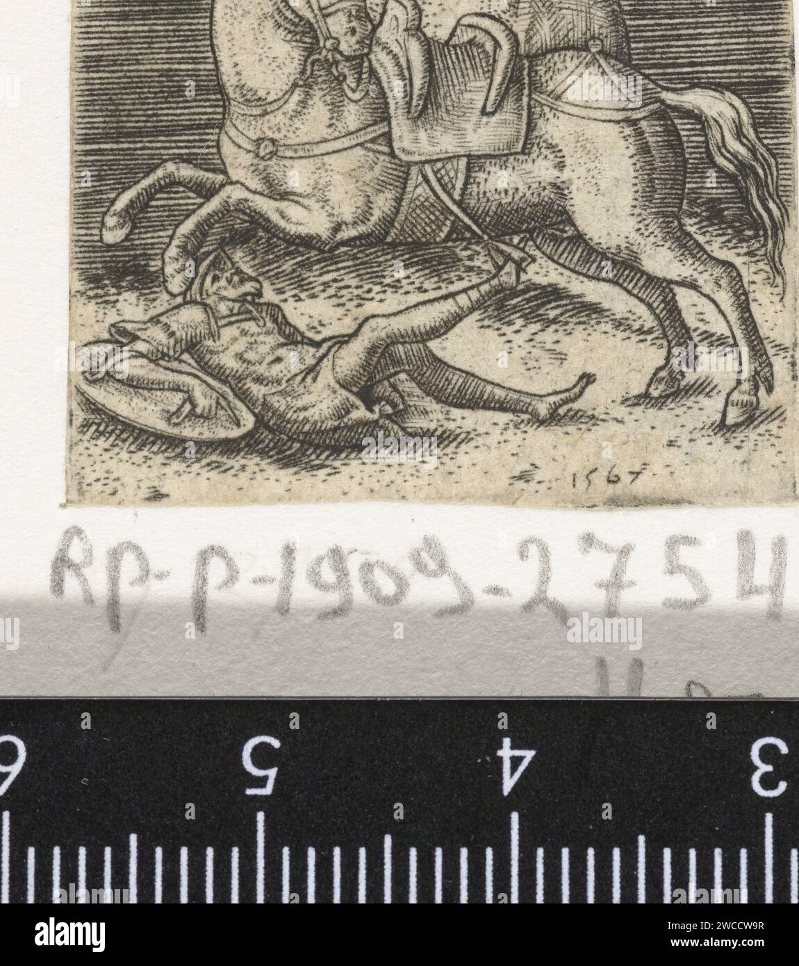 Roman rider of his horse lifted, Abraham de Bruyn, 1567 print A Roman ...
