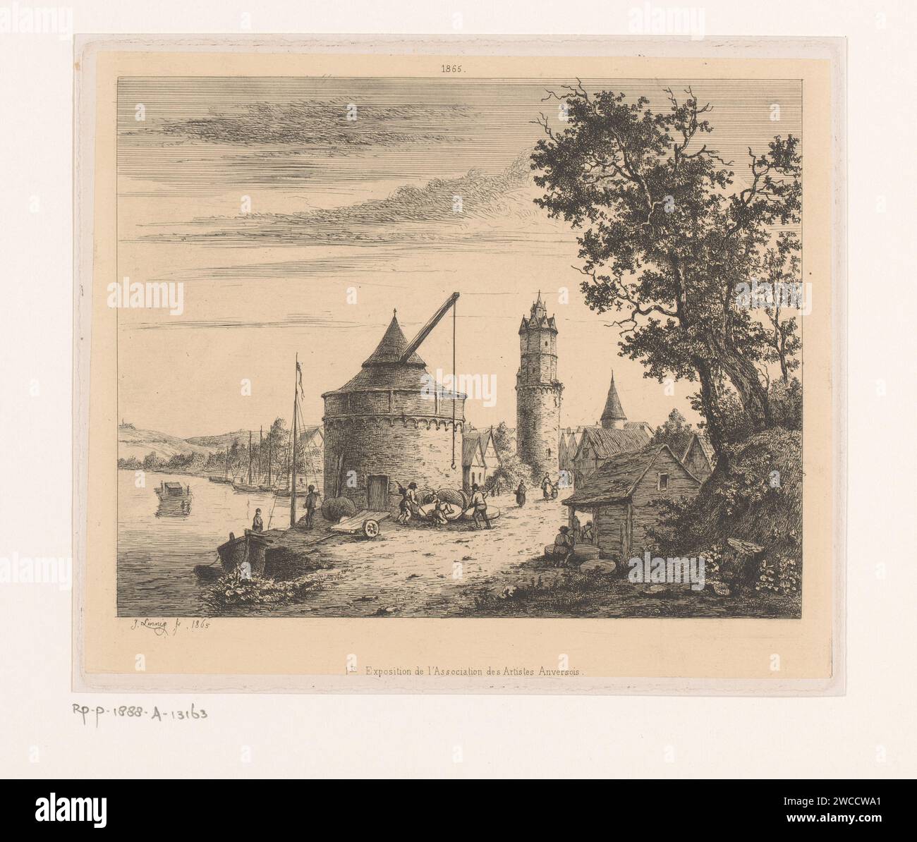 View of the port of Andernach, Jean Théodore Joseph Linnig, 1865 print ...