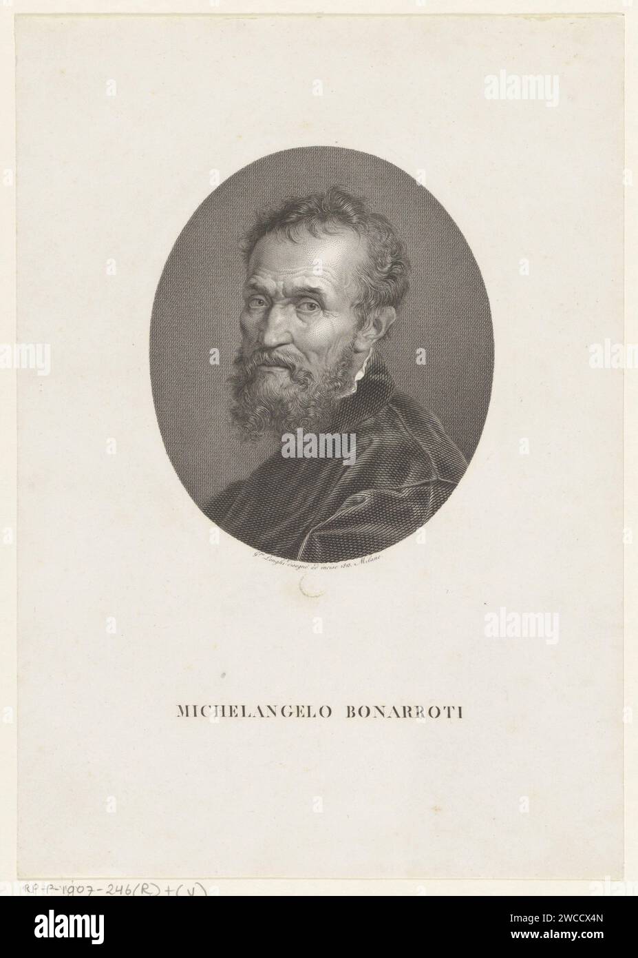 Portrait of artist Michelangelo, Giuseppe Longhi, 1815 print Malib ...
