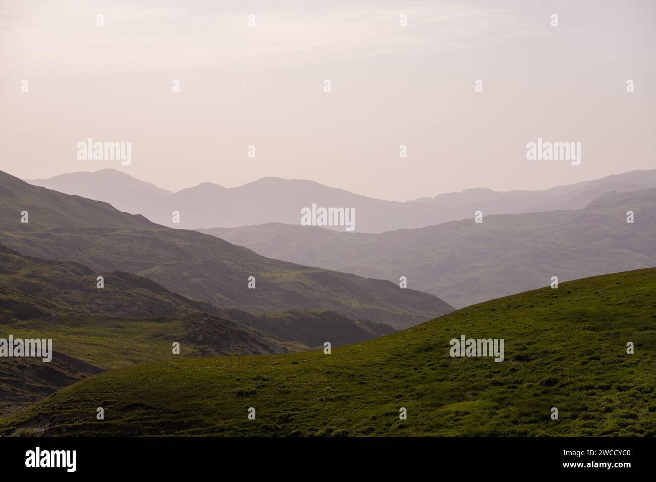 Beautiful mountain ranges standing behind each other. Shemakha ...