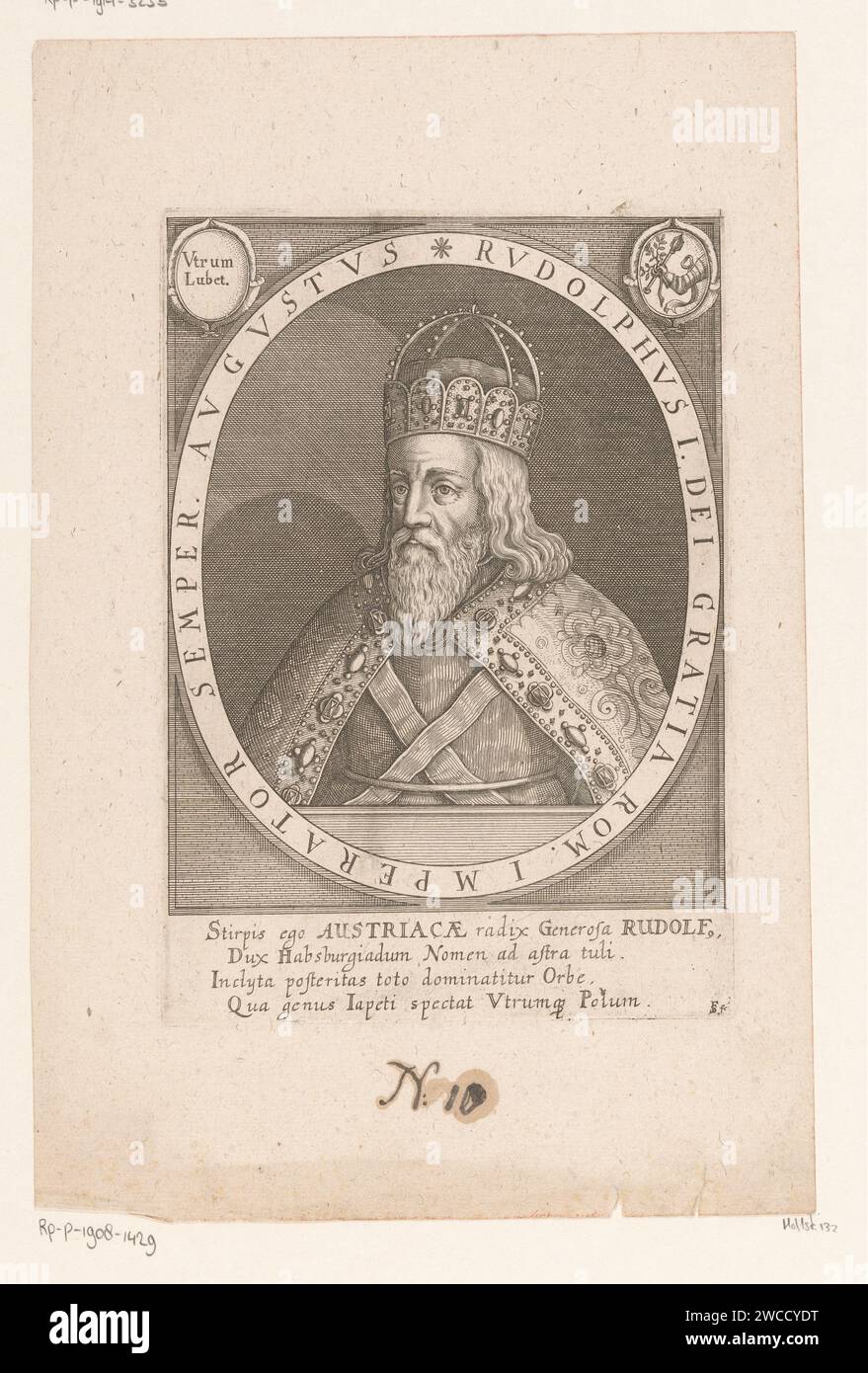 Portrait of Rudolf I van Habsburg, Sebastian Furck, 1641 print With ...