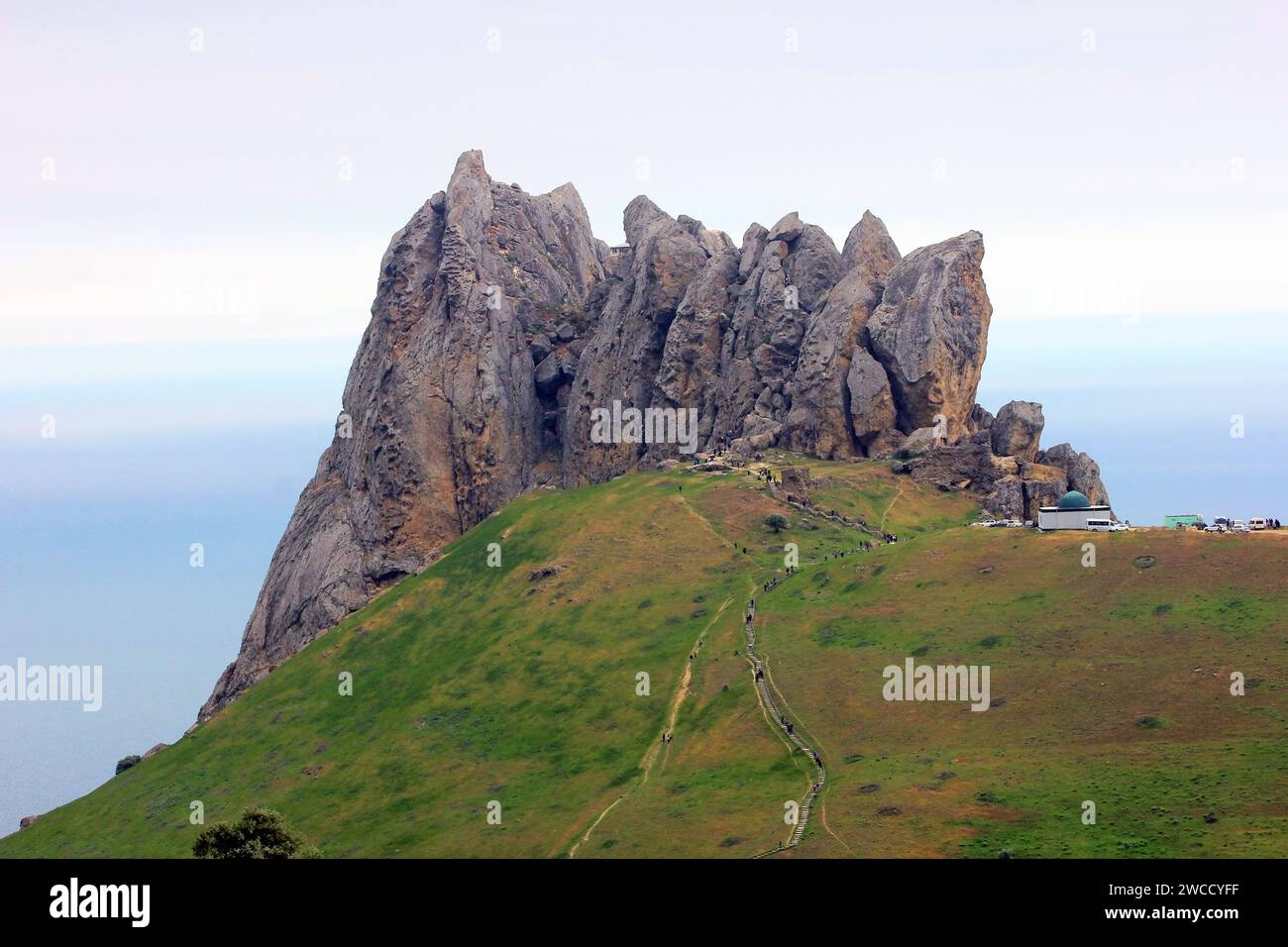 The pilgrims arrived at the sacred mountain Beshbarmag. Khyzy region ...