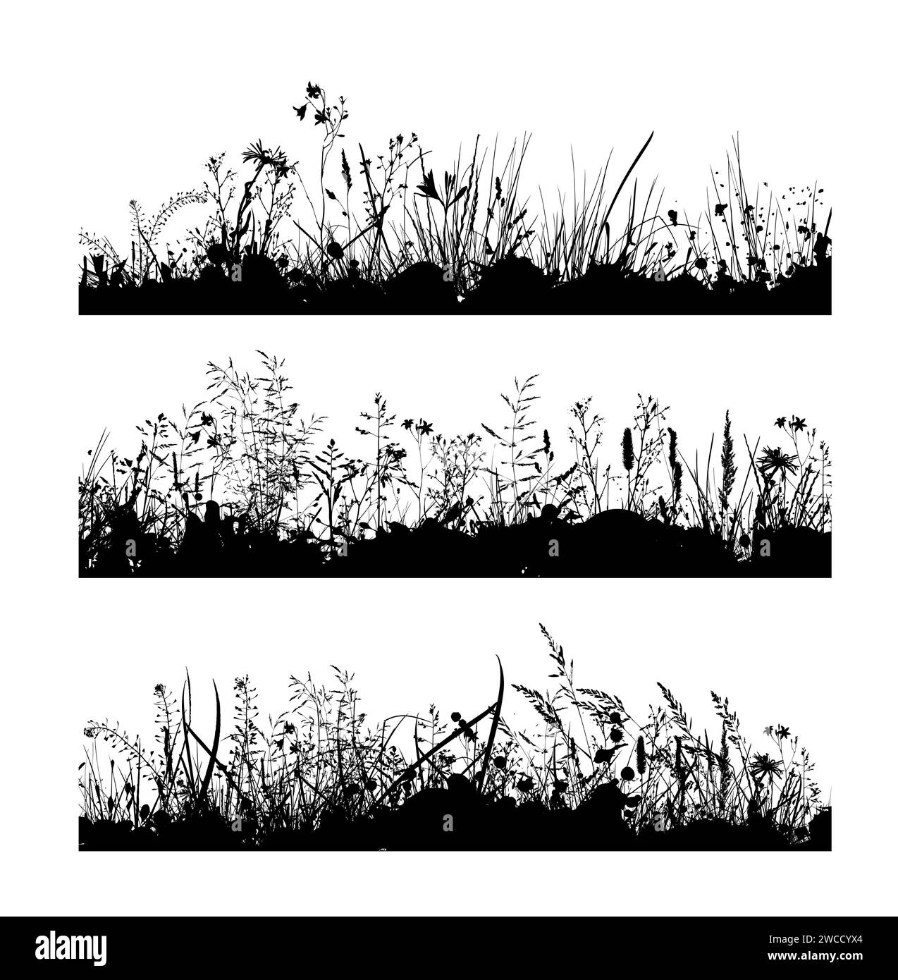Set of monochrome meadow grass. Grass silhouette. hand drawing. Not AI, Vector illustration ...