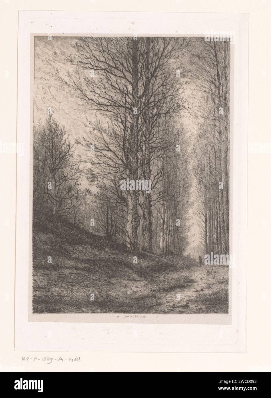 Boslaan with rider, Aristide de Biseau, 1873 print Brussels paper ...