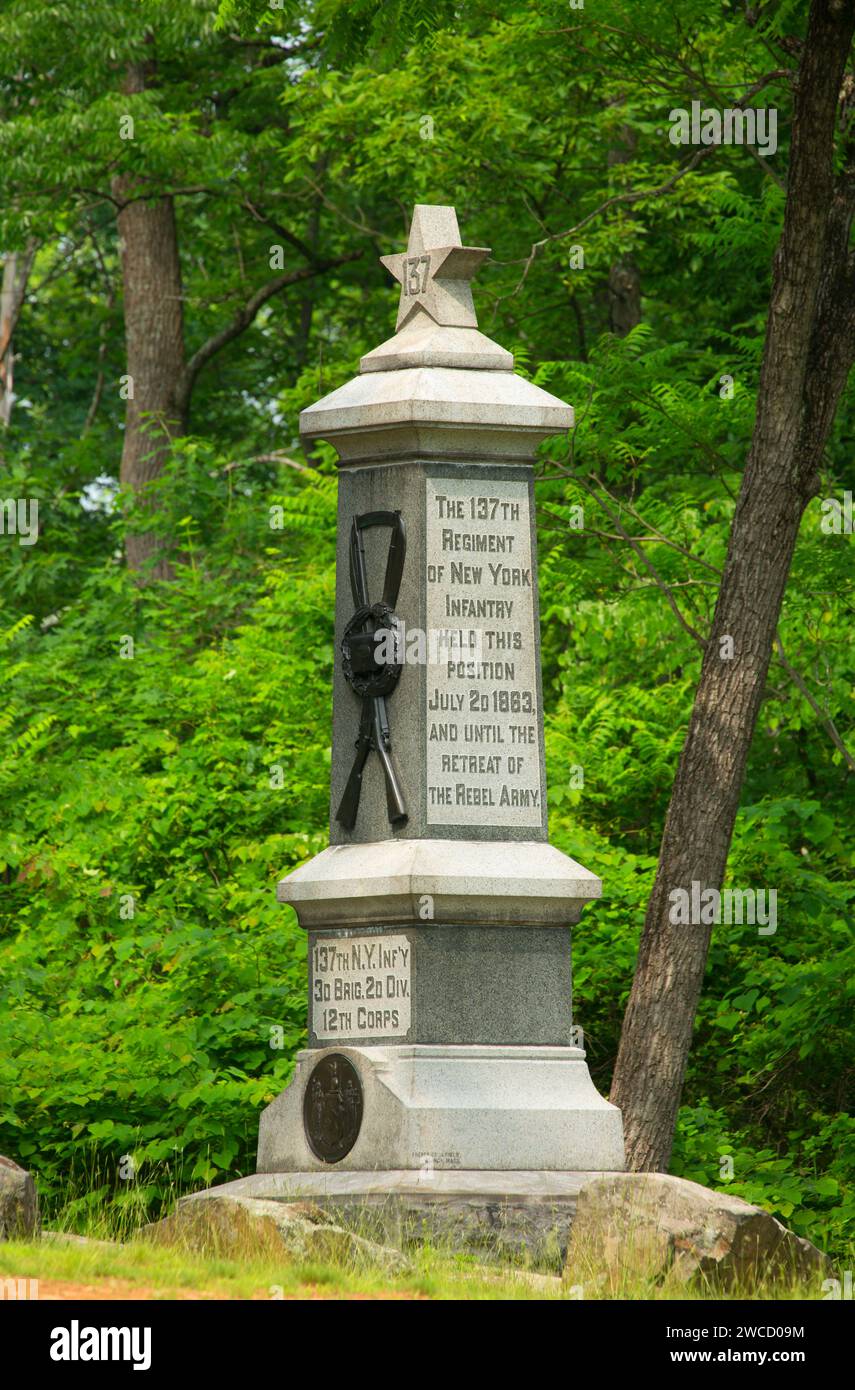137th New York Infantry monument, Gettysburg National Military Park, Pennsylvania Stock Photo ...