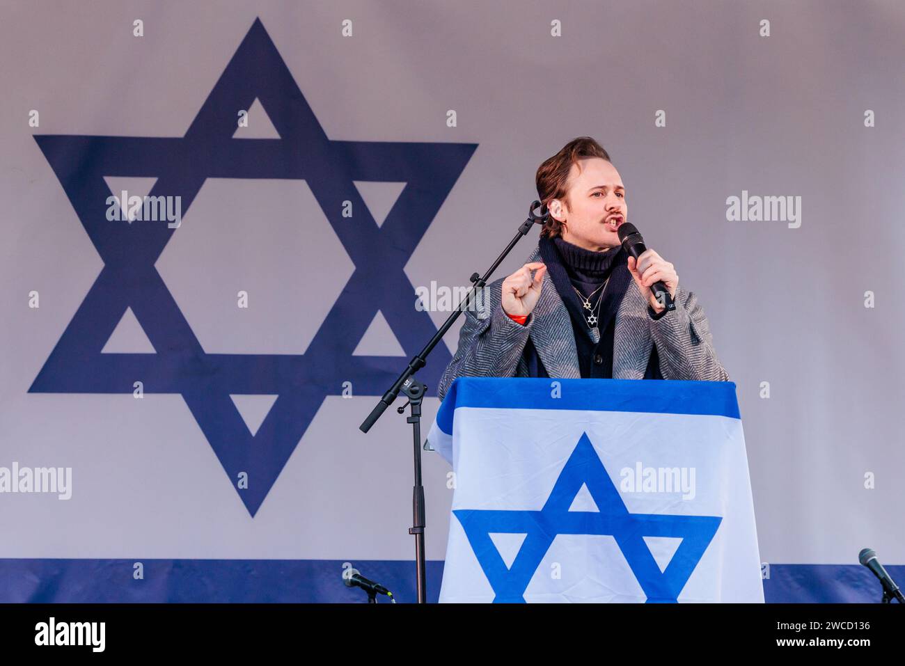 Trafalgar Square, London, UK. 14th January 2024. Ben M. Freeman, makes ...