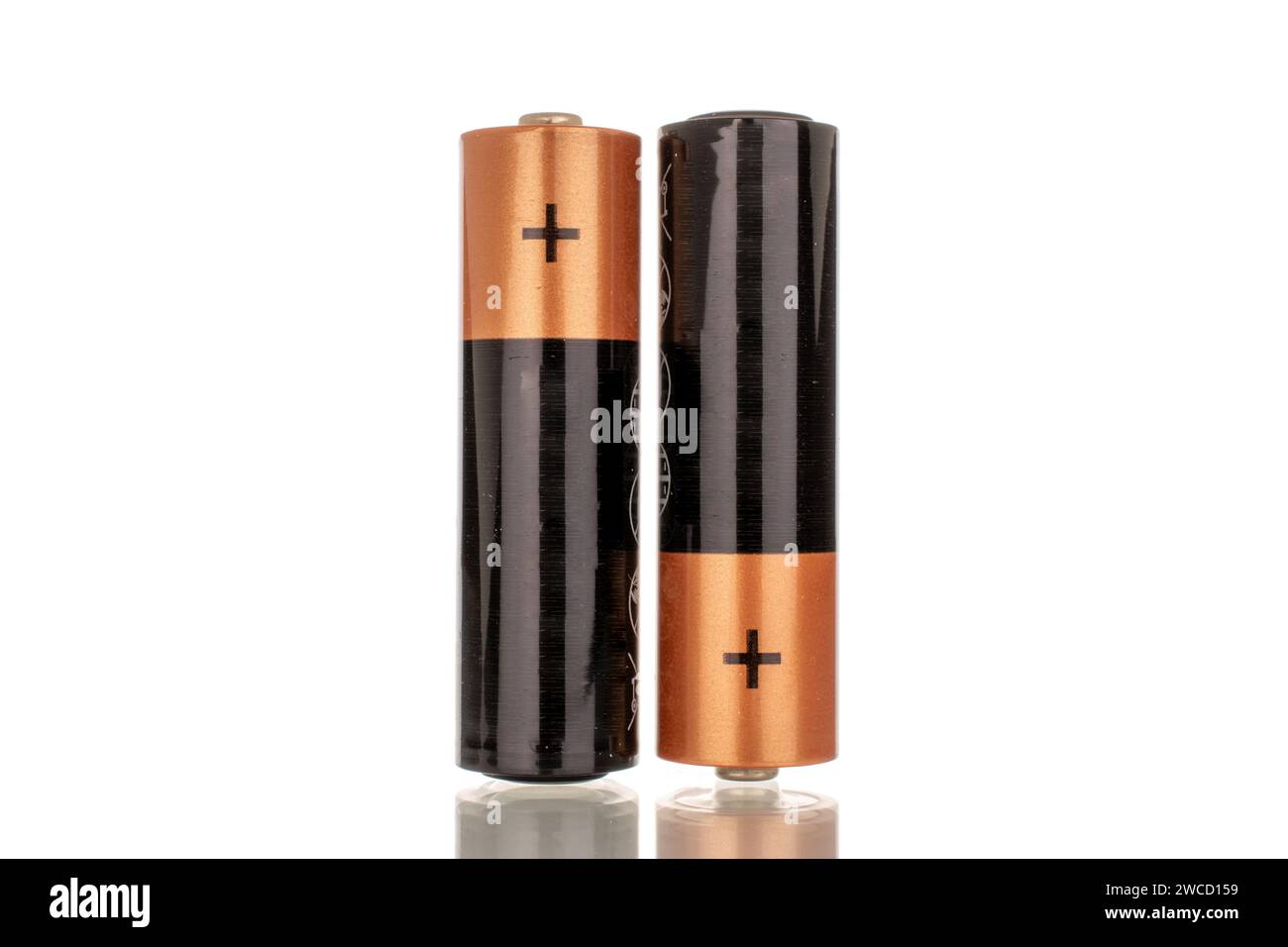 Two batteries, macro, isolated on white background Stock Photo - Alamy