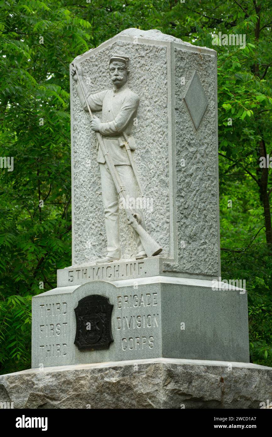 5th Michigan Infantry monument, Gettysburg National Military Park, Pennsylvania Stock Photo - Alamy