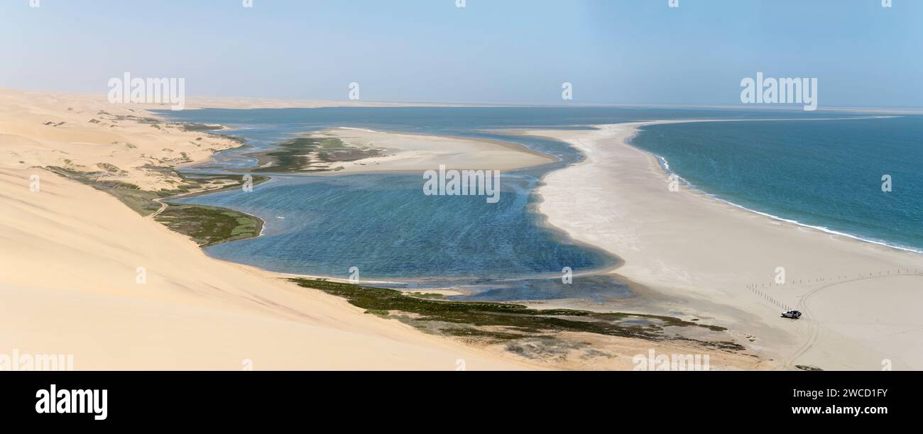 aerial landscape with big dunes and lagoon at shore of Naukluft desert ...
