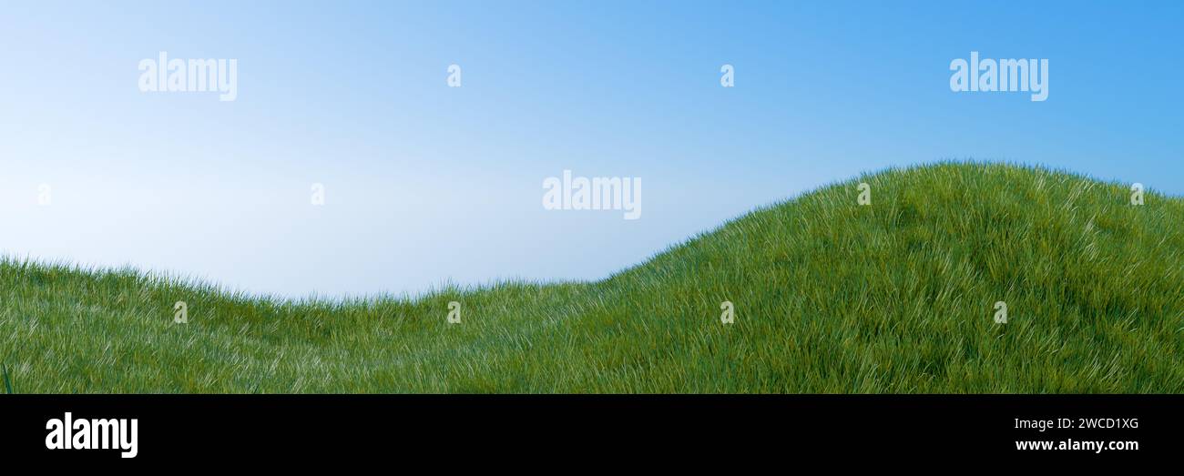 Green fresh grass on a hilly meadow. Banner 3d rendering Stock Photo ...
