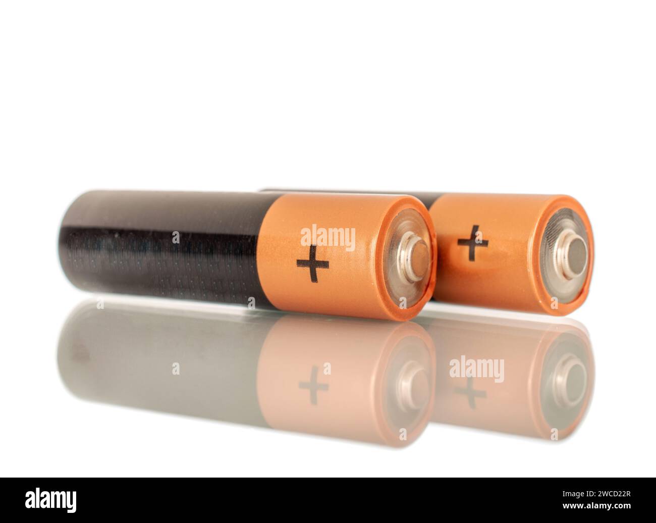 Two batteries, macro, isolated on white background Stock Photo - Alamy