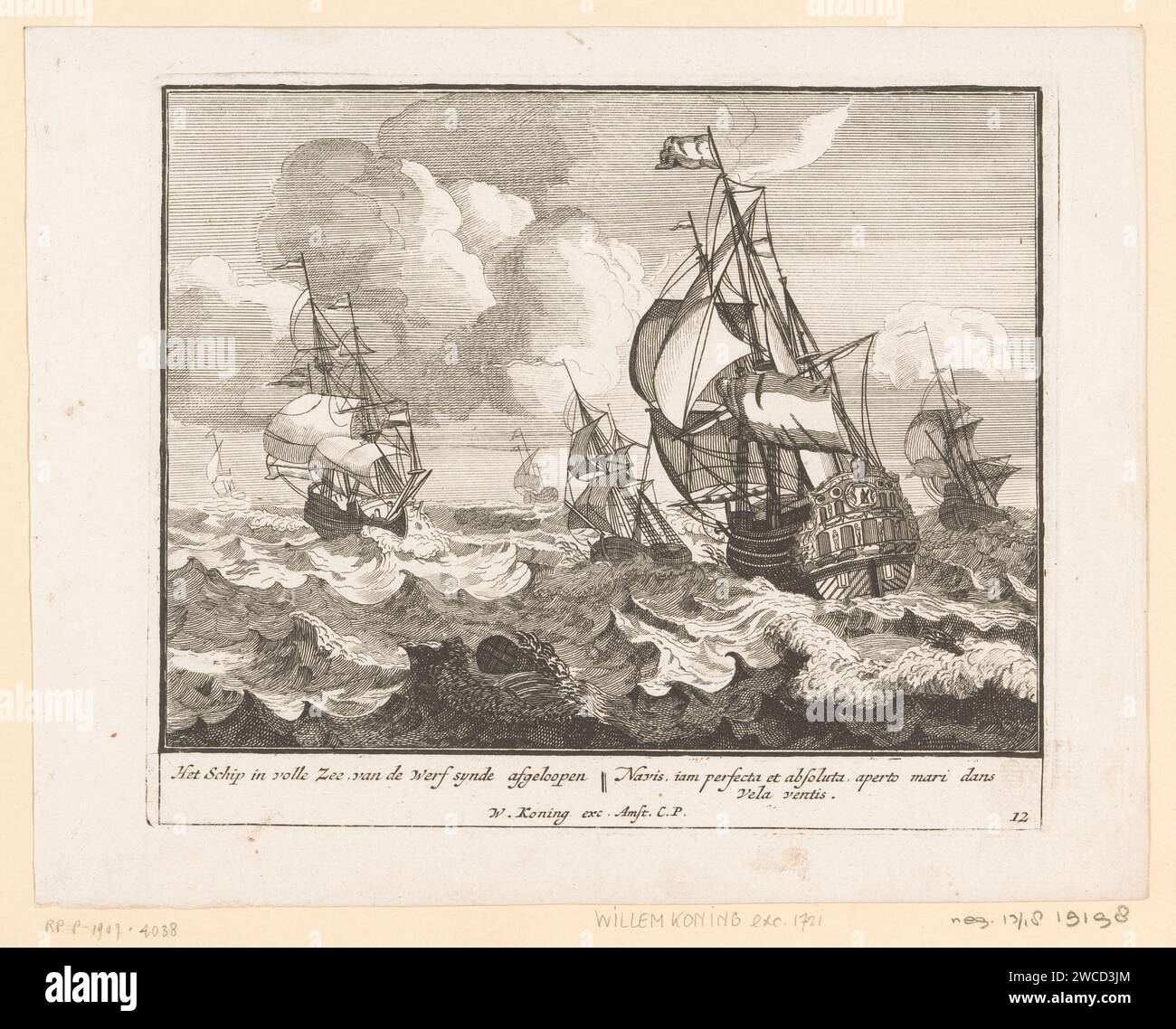 Ship at sea, Pieter van den Berge, Wilhelmus Koning, After Sieuwert van ...
