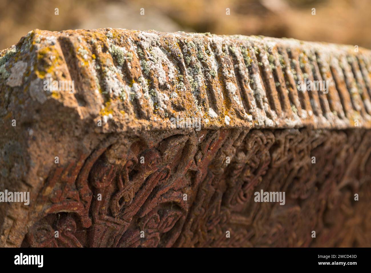 Old Armenian khachkar cross stone in Sevanavank. Carved, memorial stele ...