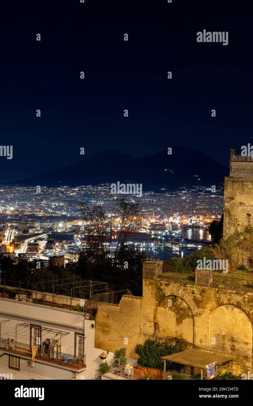 Night view of the city of Naples, captured from San Martino, in the ...