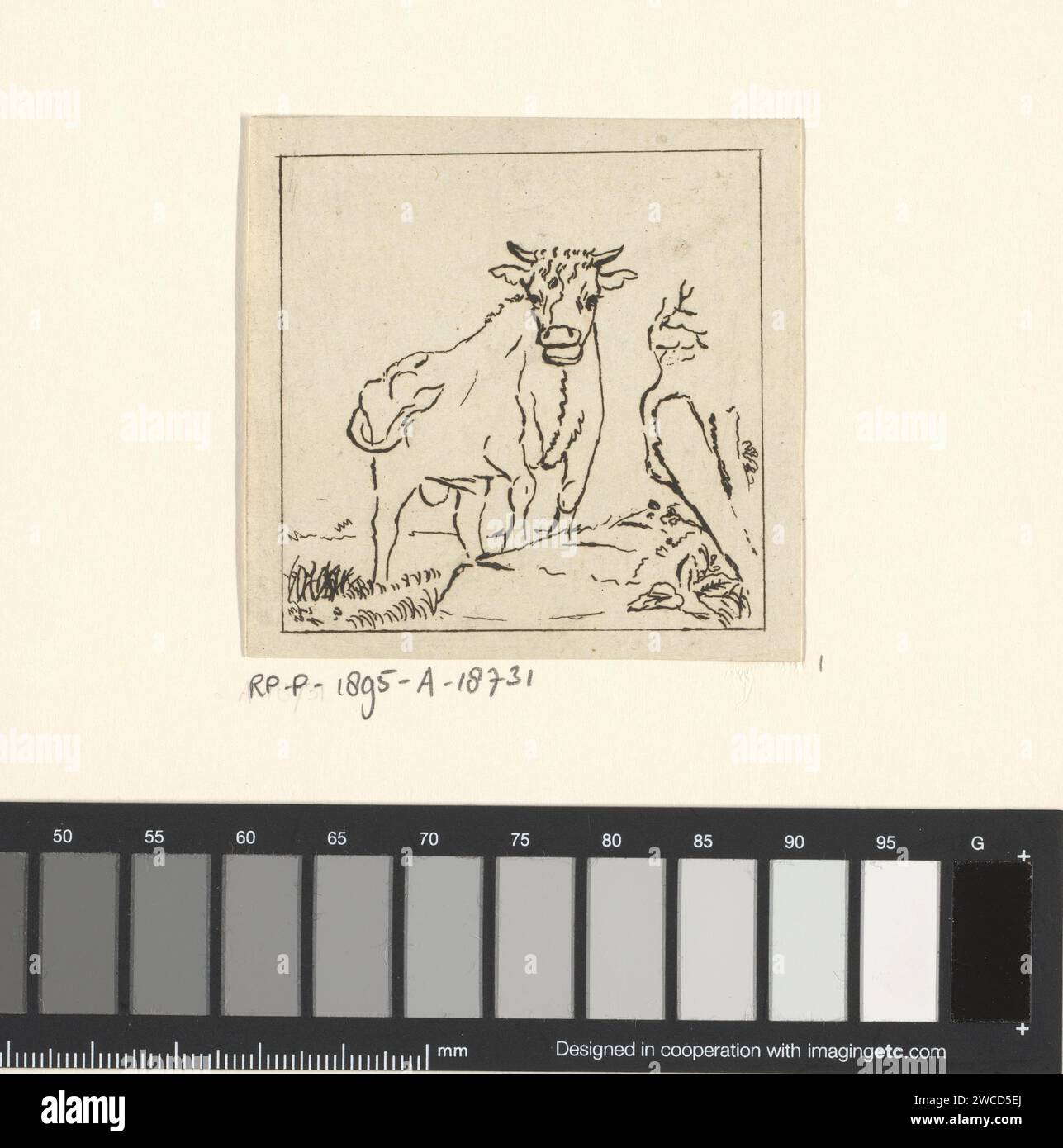 Koe at Boomstronk, Jan van Noort (1756-1837), 1766 - 1837 print A cow ...