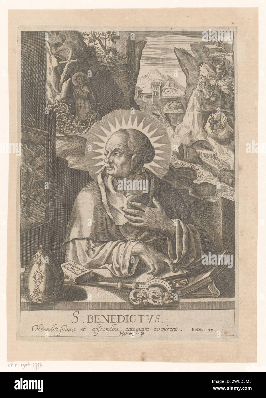 Heilige Benedictus, anonymous, after Hieronymus Wierix, in or after 1563 print Benedictus ...