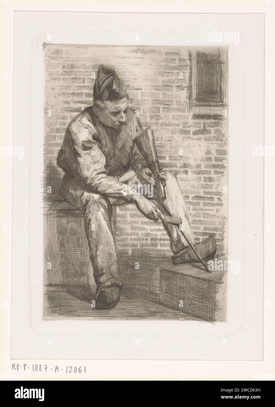 Soldier who cleans his gun, Heinrich M. Krabbé, 1878 - 1887 print The ...