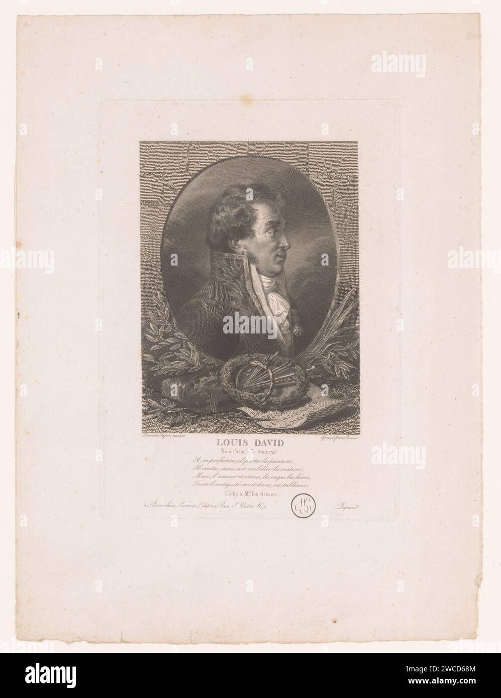 Portret van Jacques-Louis David, Jean Marie Leroux, 1825 print Paris ...