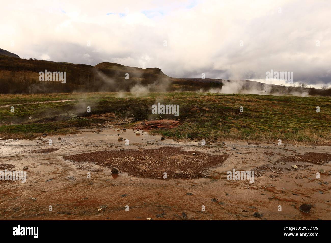 The Geysir geothermal field is a collection of hot springs, a dome and ...