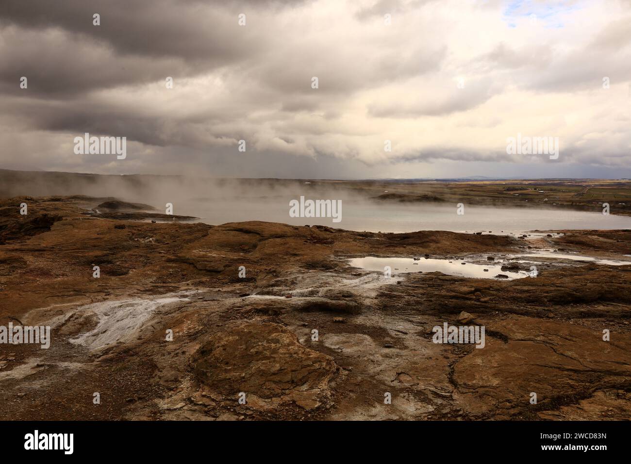The Geysir geothermal field is a collection of hot springs, a dome and ...