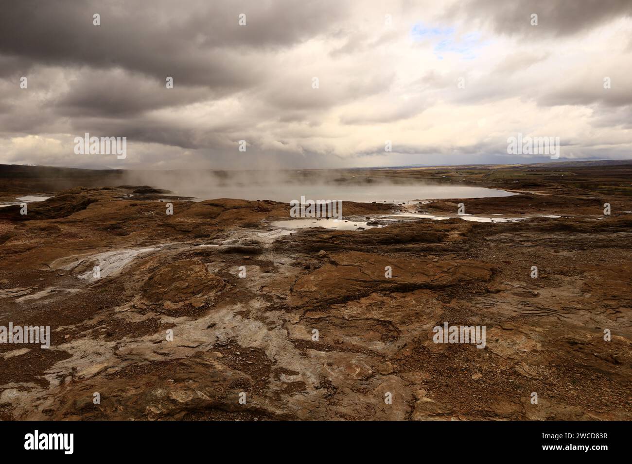 The Geysir geothermal field is a collection of hot springs, a dome and ...