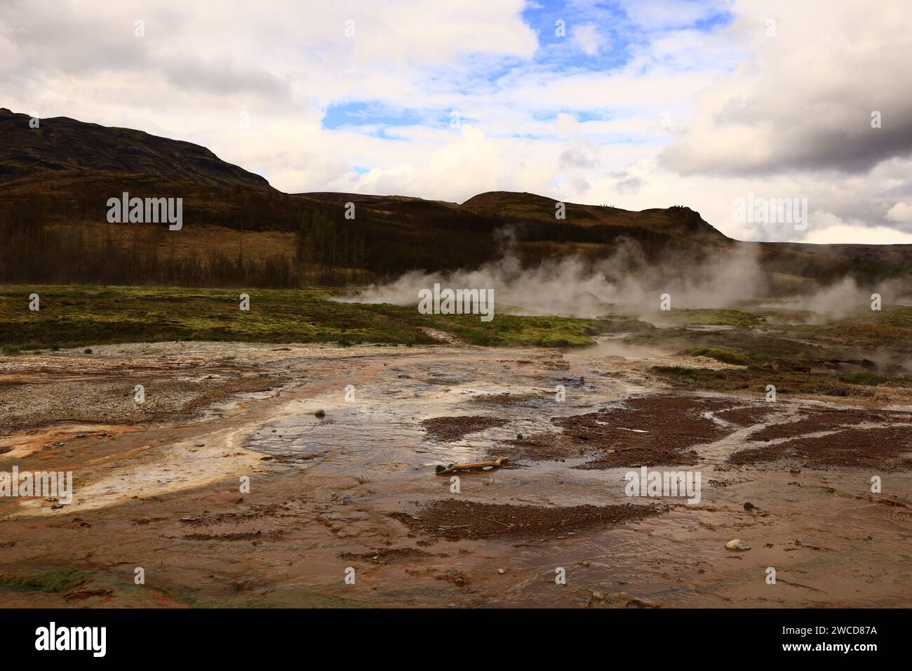 The Geysir geothermal field is a collection of hot springs, a dome and ...