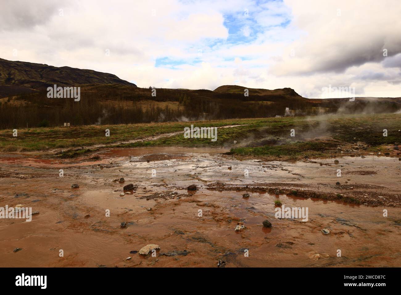 The Geysir geothermal field is a collection of hot springs, a dome and ...