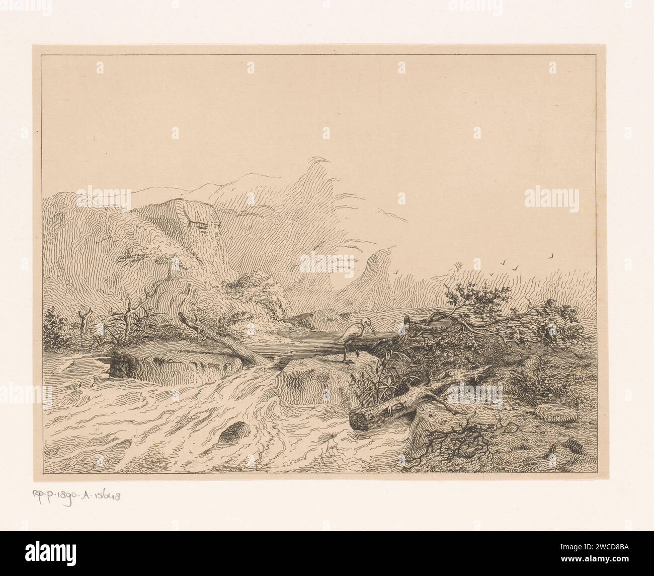 Rocky Landscape with River and Reiger, Jean Théodore Joseph Linnig ...