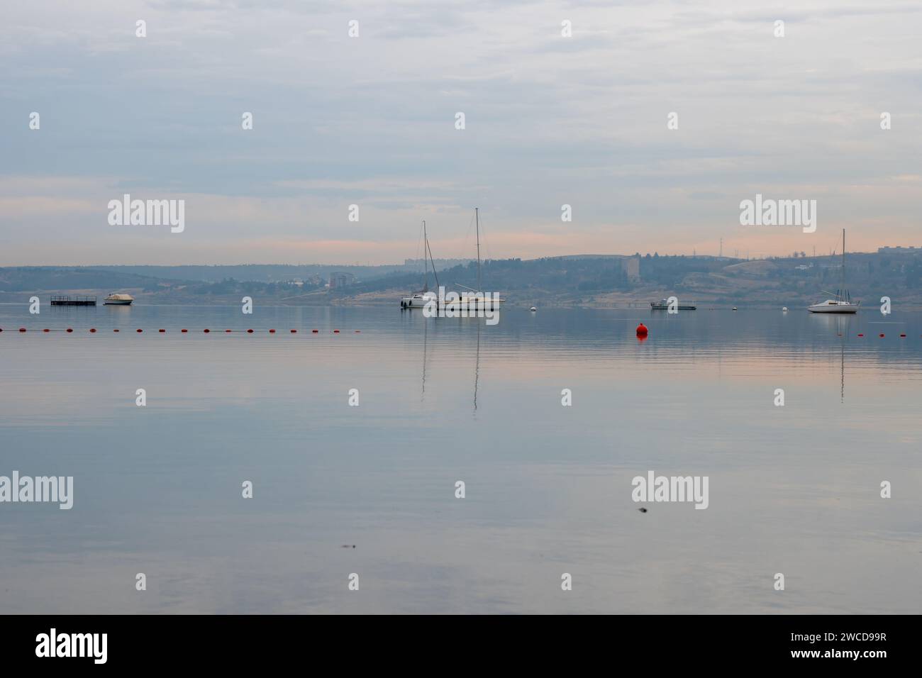 Tbilisi sea, reservoir and boats with deflated sails Stock Photo - Alamy