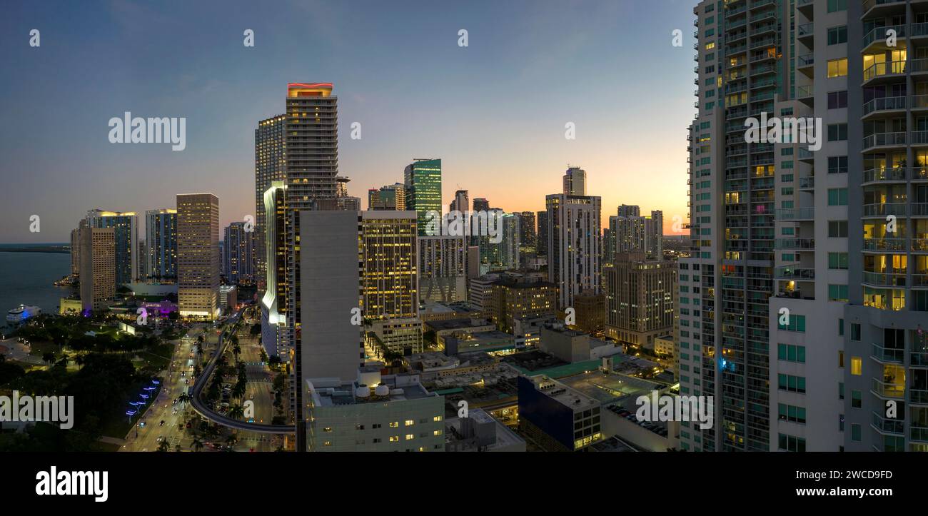 Aerial view of downtown district of of Miami Brickell in Florida, USA ...